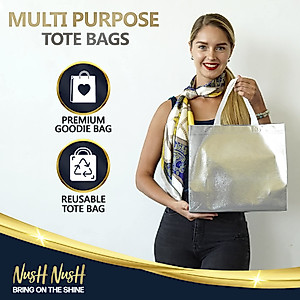 Nush Nush 15 Gift Bags Luxury Mix Color Set - 5 Rose Gold, 5 Silver, 5 Gold Reusable Gift Bags With White Handles - Ideal As Christmas Gift Bags, Goodie Bags, Birthday Gift Bags - 13Wx5Dx11H Size