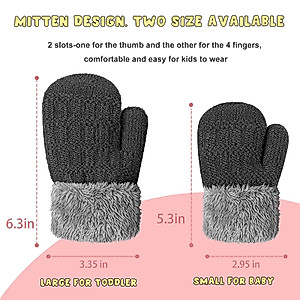 Winter Mittens Gloves Beanie Hat Set for Kids Baby Toddler Children, Unisex Cute Thick Warm Knit Fleece Lined Thermal Set for Boys Girls(Purple)