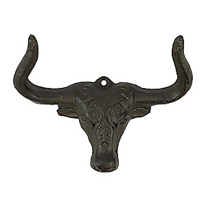 30GO Cast Iron Longhorn Steer Wall Hook-5" Bull Head Decorative Hanger Heavy Duty Rustic Western Decor | Includes Screws and Anchors