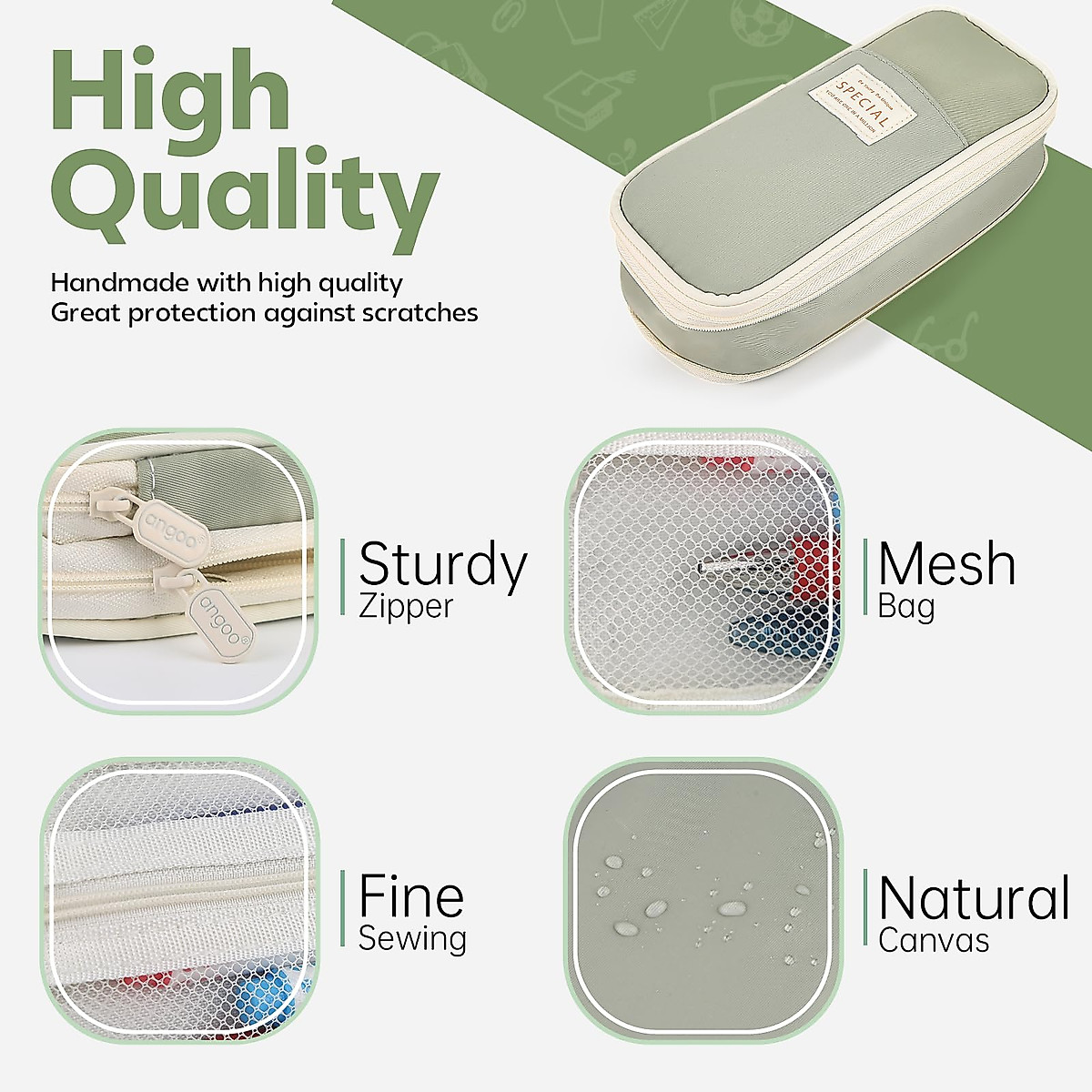 HESEE Pencil Case, Large Capacity Aesthetic Pencil Cases with Durable Zipper, Big Stationery Pencil Pouch for Women & Men, Adults Portable Storage Organizer Bag for College, office, Travel (Green)