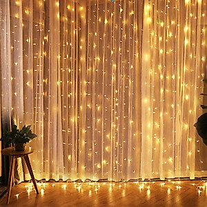 IMAGE 8 Modes Curtain Lights 9.8x6.6 Foot 224 LED String lights Fairy String Lights for Wedding Party Home Garden Indoor Outdoor Wall Backdrops Decorations Waterproof UL Safety Standard Warm White