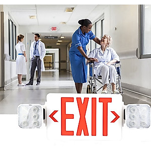 OSTEK 4 Pack Red LED Exit Sign with Emergency Light, Two LED Adjustable Head Emergency Exit Lights with 90 Minutes Battery Backup, Dual LED Lamp ABS Fire Resistance UL-Listed (4)