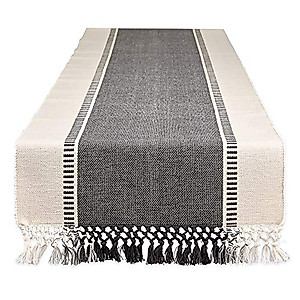 DII Dobby Stripe Woven Table Runner, 13x108 (13x113.5, Fringe Included), Mineral Gray