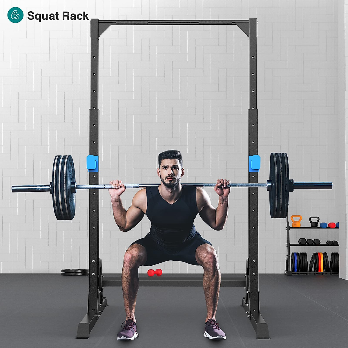 ULTRA FUEGO Adjustable Squat Rack Power Cage with Pull up Bar, Power Rack Weight Lifting Home Gym Power Zone J-Hooks W/Rubber Padding (SQAUT Rack)