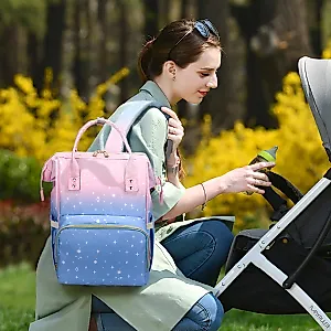 Sowaovut Diaper Bag Backpack, Upgraded Multifunction Diaper Bags for Mom, Waterproof Baby Bag Color Floral Durable Travel Maternity Backpacks for Women Moms Dads (Blue)