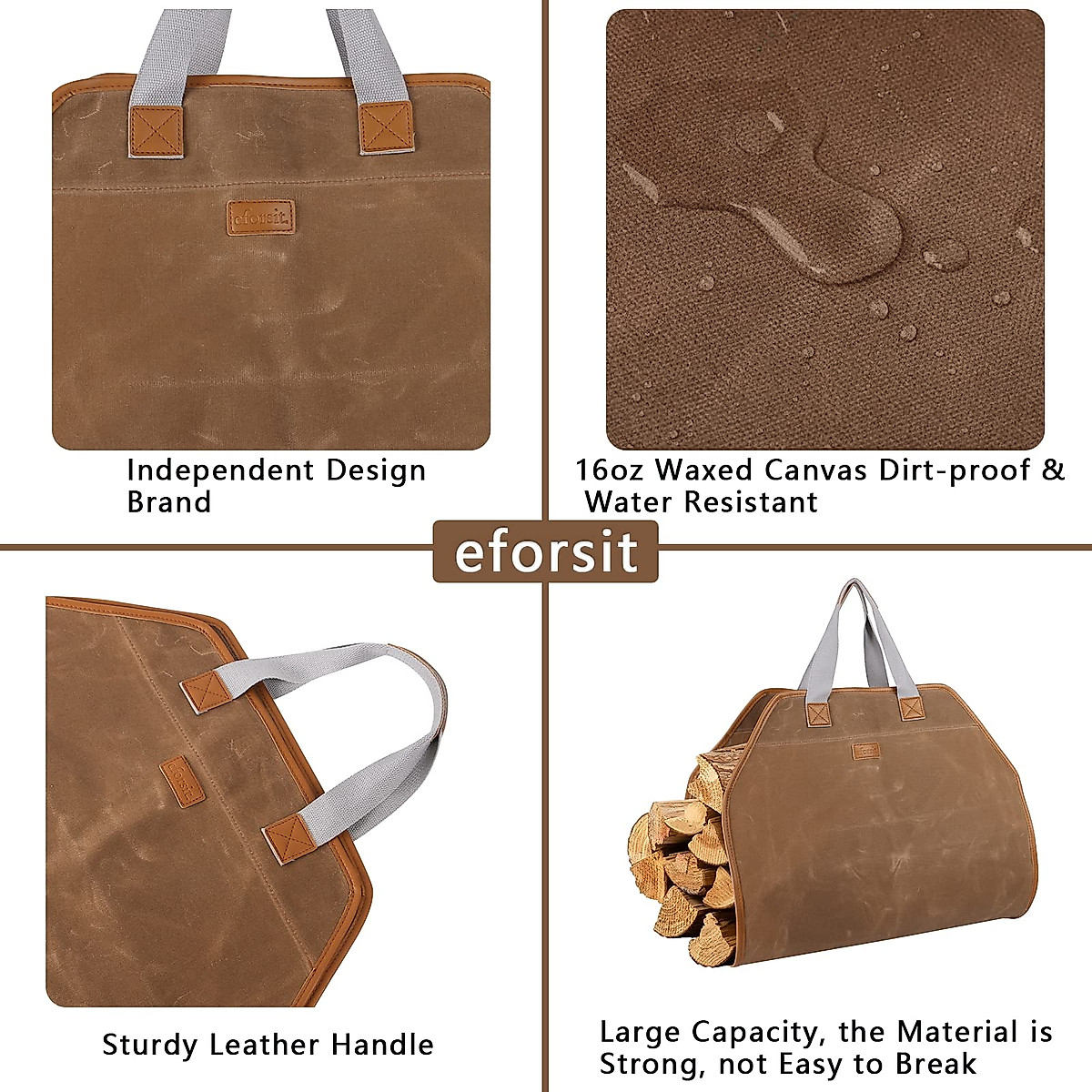 eforsit Firewood Carrier Heavy Duty Waxed Canvas Wood Carrier for Firewood with Handles Fireplace Wood Stove Accessories…