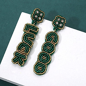 NLCAC 2 Pairs St Patricks Day Earrings Green Beaded Shamrock Earrings Handmade Good Luck Clover Dangle Earrings Funny Irish Holiday Party Jewelry Gifts (Green Gold)