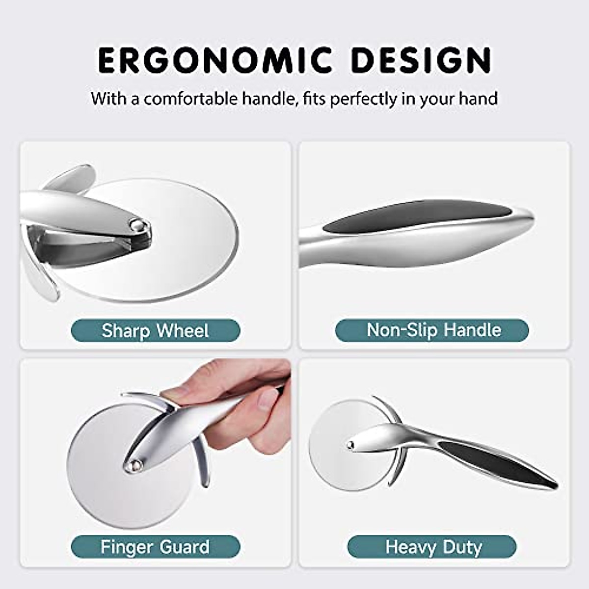 KITEXPERT Pizza Cutter, Super Sharp Stainless Steel Pasta Slicer, Easy to Clean & Dishwasher Safe Pizza Cutter Wheel, Pizza Slicers with Slip Resistant Zinc Alloy Handle