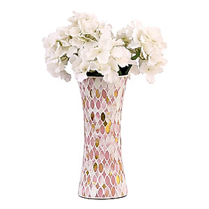Mosaic Glass Flower Vase Large Size Handmade Glass Glass Vases Plant Pots Ceramic Vase for Living Room Decorations, Home Decor, Office, Wedding,Pink-Gold Oval,5 X 11.6 Inch