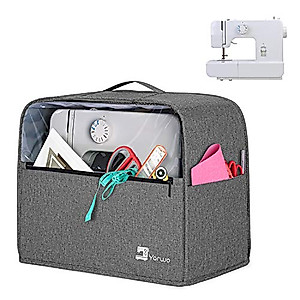 Yarwo Visible Sewing Machine Cover with Top Handle and Pockets, Heavy Duty Dust Cover for Most Standard Sewing Machines and Accessories, Gray