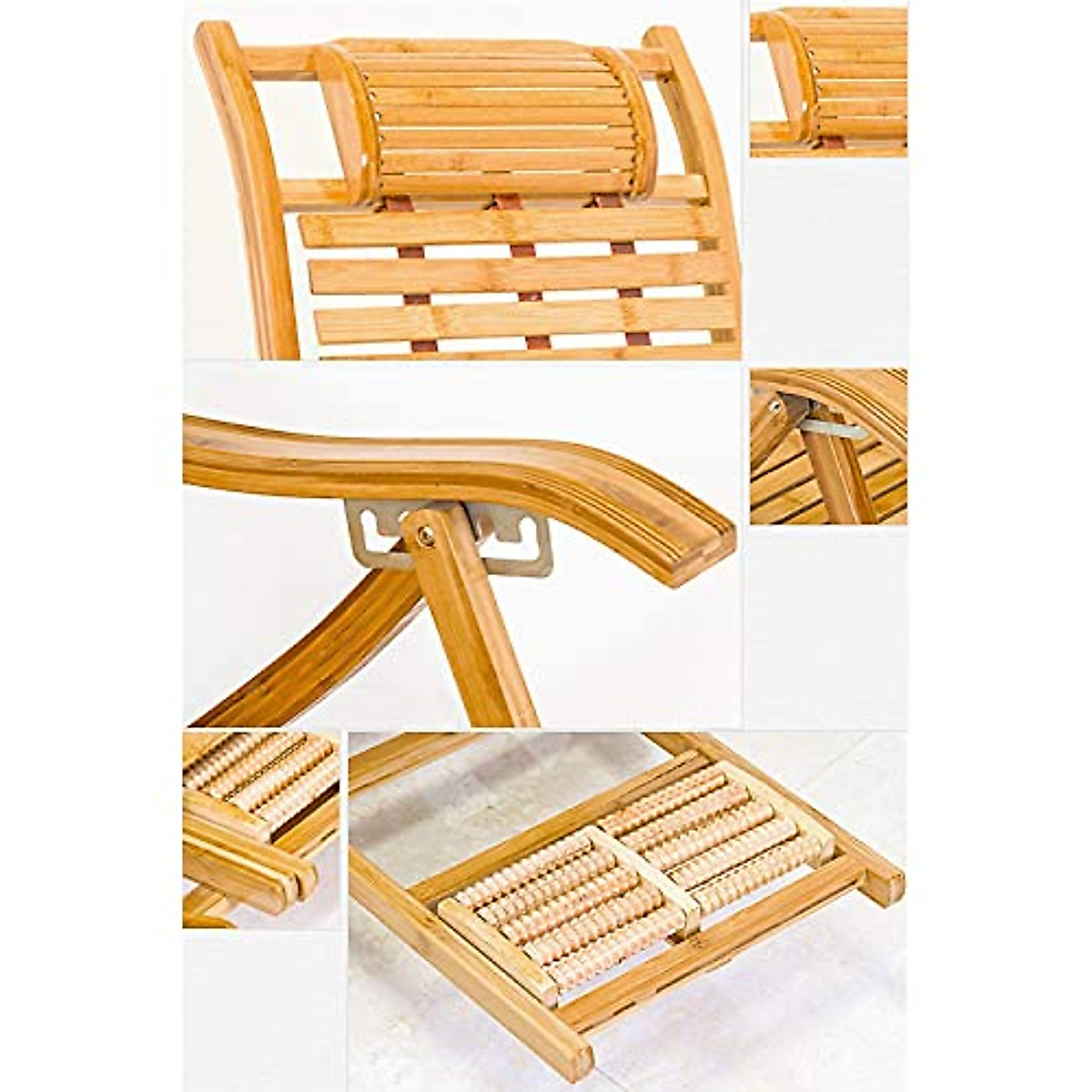 Lounge Chair, Zero Chair,Lounge Chairs,Wooden Folding Rocking Chair Balcony Bamboo Adjustable Back Chair with Headrest and Foot Massage Outdoor Sun Loungers,Support 300kg