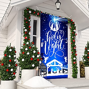 Christmas Door Cover Decoration Nativity Scene Outdoor Christmas Backdrop Holy Night Christmas Decor Religious Manger Scene Christmas Banner / Backdrop for Front Door Photo Booth Props