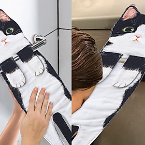 Cat Hand Towels for Kitchen Bathroom - Cute Cat Decor Gadgets - Hanging Soft Absorbent Hand Face Towel - Funny Birthday Mothers Day Housewarming Holiday Unique Gifts for Women Mom Lady Cat Lovers