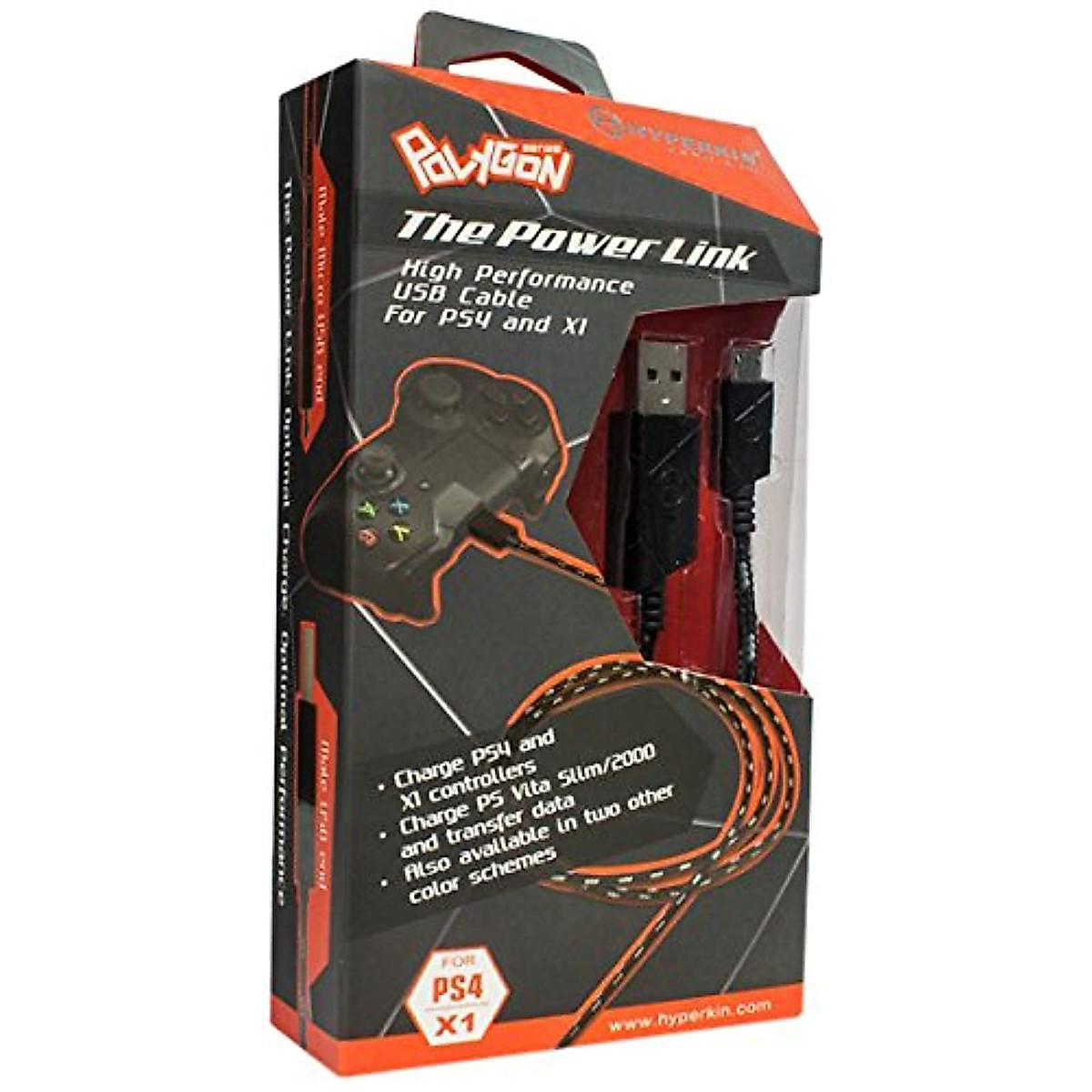 Hyperkin Polygon Braided Micro Charge Cable for PS4/ Xbox One/ PS Vita (2000 Model) (Black/ Gray)