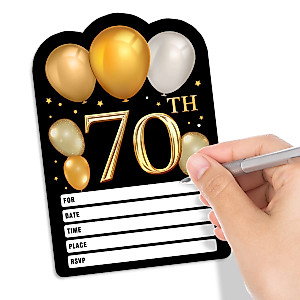 Simimi art 30 Gold Glitter 70th Birthday Party Invitations cards with Envelopes