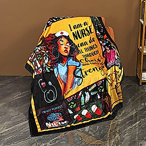 Black Nurse Gifts for Women Soft Fleece Throw Blanket for Black Nurses Graduation Gift Retirement Gifts for African Nurses Women Warm Present for Black Nurse