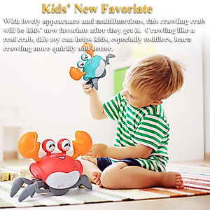 NEXTAKE Sound Control Crawling Crab Toy, Voice-Activated Crab Toy Interactive Dancing Crab Child Development Crawling Toy with Music, Lights and Projection Function-Eyes Can Move (Blue)