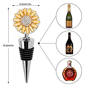 Soleebee 1 Pack Decorative Wine Stoppers, Delicate Diamond-Studded Wine Stopper with Animal and Plant Motifs, Reusable Beverage Bottle Stoppers for Bar, Party, Kitchen Decor (Sunflower)