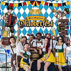 Arosche Extra Large Oktoberfest Banner 72" x 48" Beer Festival Decorations Bunting Bavarian Check Flag Party Supplies Photography Holiday Background for Indoor Outdoor Garden,Yard,Party Home Decor