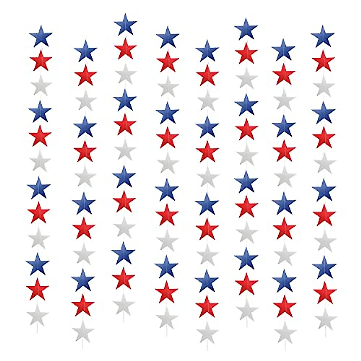 Patriotic Star Streamers Banner Garland Decorations for 4th of July Red White Blue Hanging Stars Banner Memorial Day Independence Day Celebration Veterans Day Party Decorations, 8 Pack