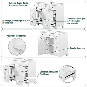 LVTFCO 36 Inch Modern Bathroom Vanity and Sink Combo,Freestanding Wood Bathroom Storage Cabinet Set with Soft Close Door and 3 Storage Drawers for Apartment Dorm Contemporary Bath (White)