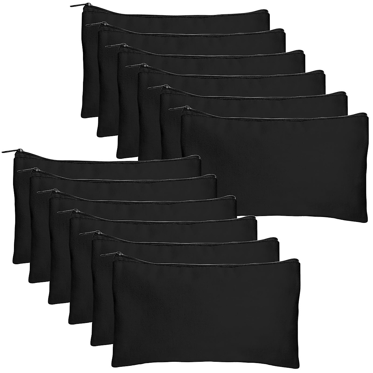 Legigo 12 Pack Blank DIY Craft Bag Canvas Pencil Case Blank Makeup Bags- Black Canvas Pencil Pouch Bulk Canvas Cosmetic Bag Multi-Purpose Travel Toiletry Bag Canvas Zipper Bags (8.3 × 5 Inch)