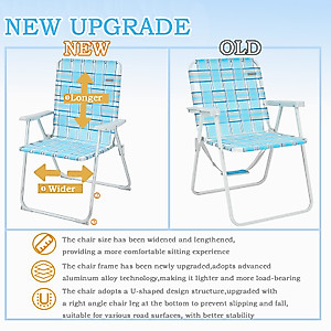 #WEJOY 2 Packs Extra Wide Aluminum Foldable Beach Chairs, High Back, Arm Rest, Lightweight, Portable, Blue