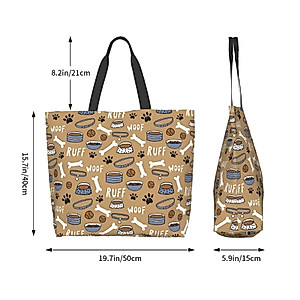 Bxuoe Cute Dog Bone Bowl Woof Paw Print Waterproof Tote Bag Women Large Capacity Shoulder Grocery Shopping Bags, One Size