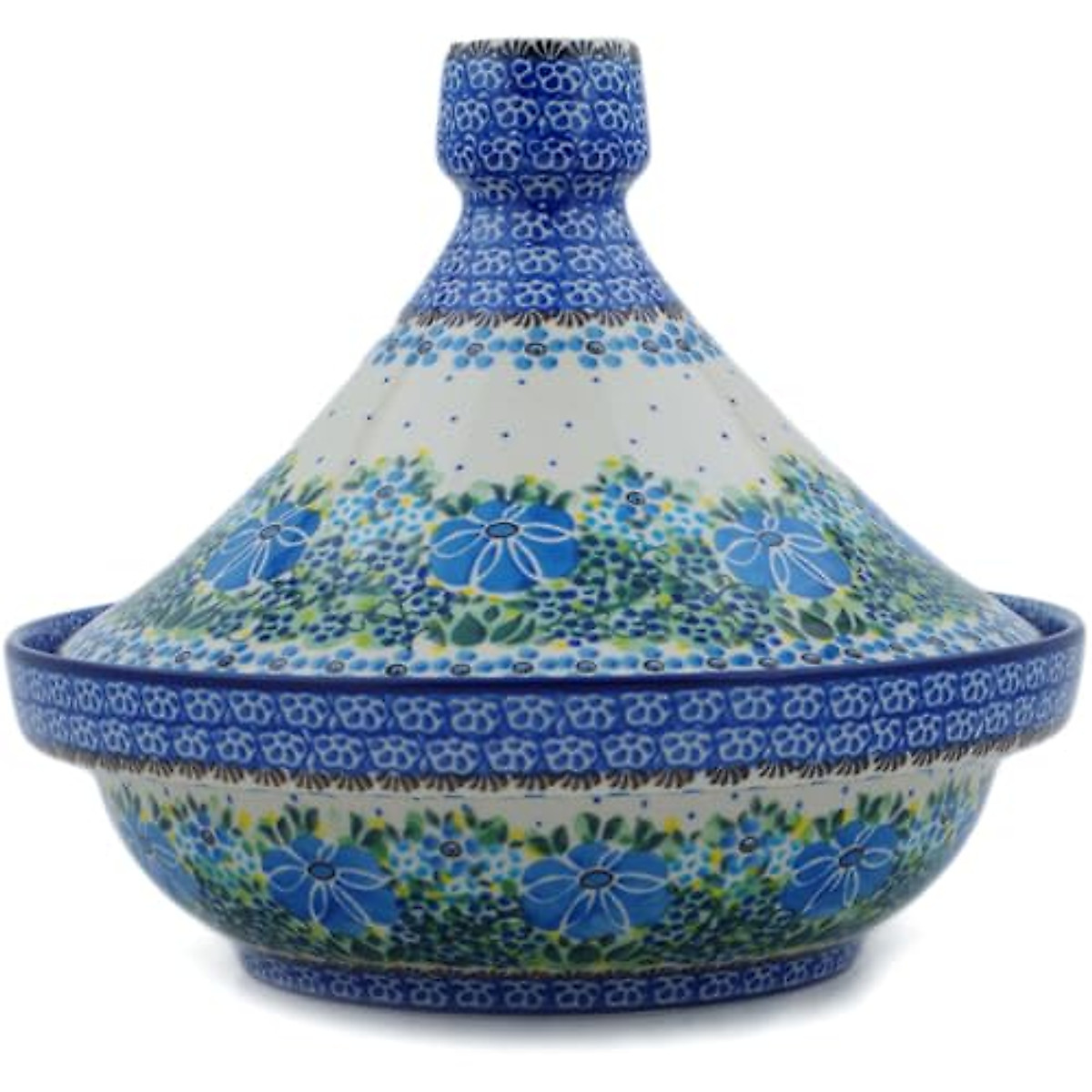 Authentic Polish Pottery Tagine Pot Signature UNIKAT in Morning Glory Design Handmade in Bolesławiec Poland by Ceramika Artystyczna + Certificate of Authenticity