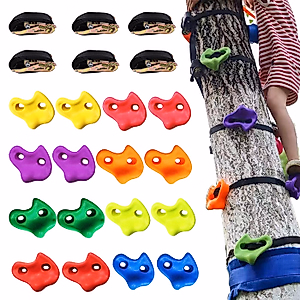 KINSPORY 16PC Tree Climbing Holds and 6pc Tree Ratchet Straps Climber Kit, Oversized Pig Nose Climb Rock Holds Kit for Outdoor Ninja Warrior Obstacle Course Training