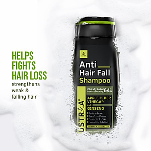 Ustraa Anti Hair Fall Shampoo with Apple Cider Vinegar - Prevents Hair Fall, Strengthens Weak & Falling Hair and Adds Shine & Lusture to Hair - Sulphate & Paraben Free - 6.76 oz