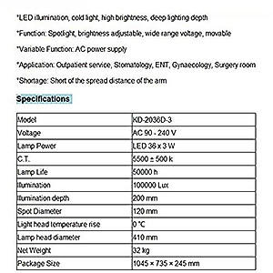 TDOUBEAUTY 108W Mobile AC LED Dental Exam Light Shadowless Lamp KD-2036L-3