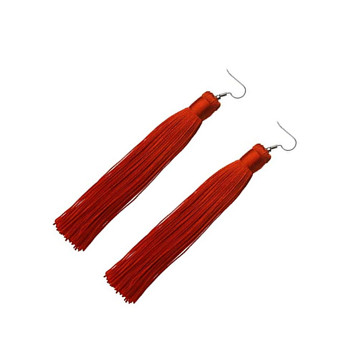 MELUOGE Women's Knotted Tassel Long Earrings 4.7" (B:Red)