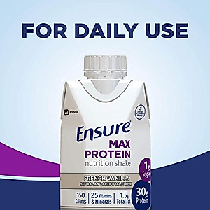 Ensure Max Protein Nutrition Shake with 30g of Protein, 1g of Sugar, High Protein Shake, French Vanilla, 11 fl oz (Pack of 12)