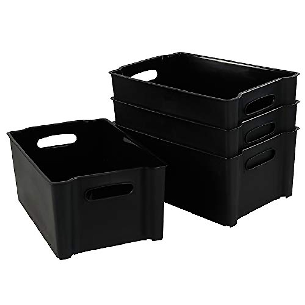 Zerdyne Plastic Stackable Storage Bins with Handles, Set of 4, Black