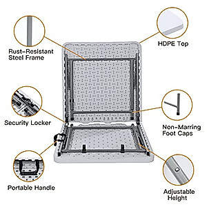 Aoeiye TL-122C 4ft Folding Table Plastic Fold in Half w/Handle Heavy Duty Portable Indoor Outdoor for Garden Party Picnic Camping BBQ Dining Kitchen Wedding Market Event