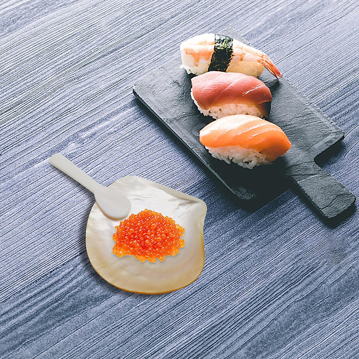 ZUDKSUY Caviar Plate 2 Pcs Natural Shell Plate Set : Mother of Pearl Caviar Plate and Caviar Spoon Set for Caviar Jewelry Appetizers Desserts Decorations