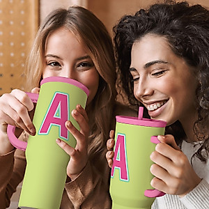 SANDJEST Monogrammed Tumbler with Handle 40oz, Letter A Tumblers Coffee Travel Cup with Straw, Personalized Monogram Initial Gifts for Women Girls, Customized Gifts for Christmas Birthday Mothers Day