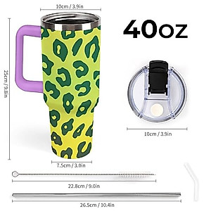 Leopard Pattern Cheetah Insulated Tumbler with Lid And Straw Stainless Steel Travel Coffee Mug 40oz Violet-style