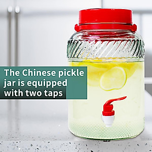 1.32 Gal Wide Mouth Glass Drink Dispensers for Parties, Leakproof Spouts, Wood Sign - Sun Tea Jar for Outside. Ideal for Beverage, Lemonade, Yogurt, Kombucha, Canning, Fermenting, Picnics, Home Use