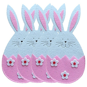 Easter Silverware Bags - Easter Bunny Felt Kitchen Utensil Holder - 4pcs/Set Kitchen Utensil and Flatware Organizers Supplies Easter Cutlery Holders for Party Dinner