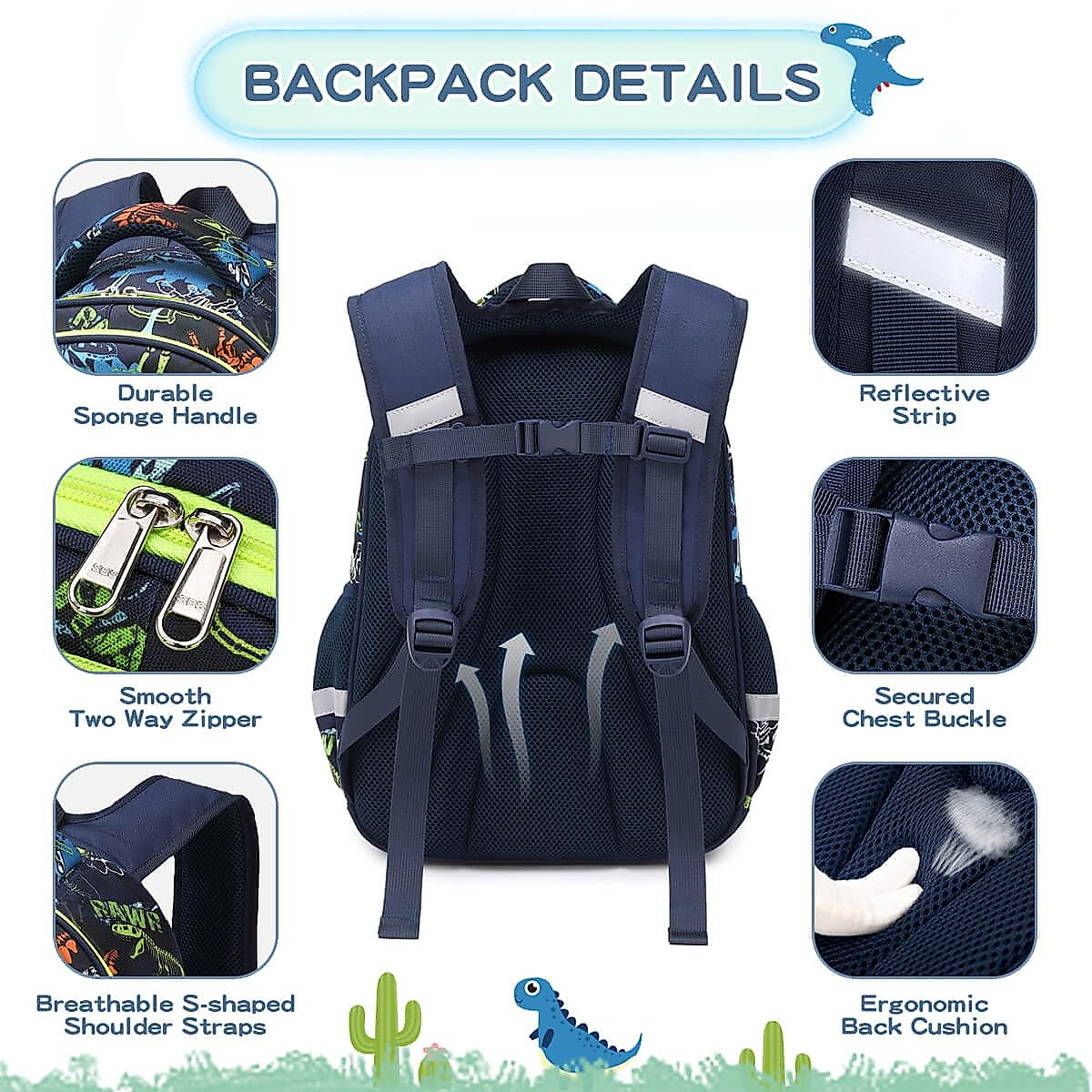 Cusangel Kids Backpack for Boys Elementary Preschool School Bags 16 Inch Dinosaur Backpack Multi Compartment,Sturdy Backpack Age 5-10(Dinosaur Fossil, Glow In The Dark)