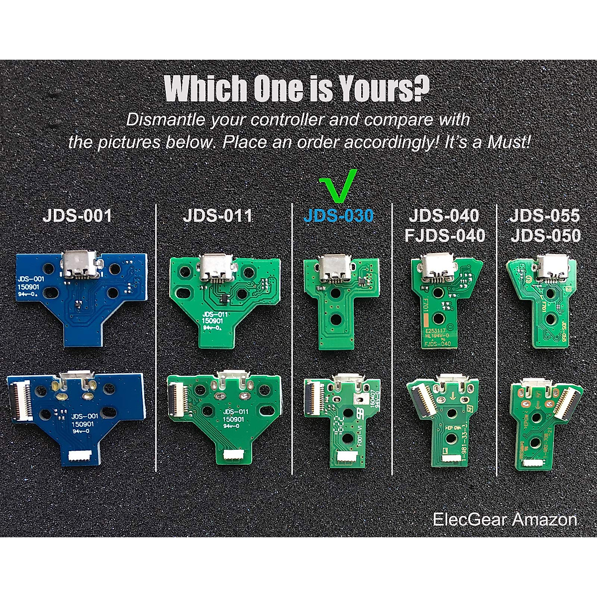 2PCs JDS-030 Replacement Charging Port Assembly for PS4 DualShock 4, Repair Part Micro USB Adaptor Charger Socket Board Connector Module for PlayStation DS4 Controller, Flex Cable, Tool Screwdriver