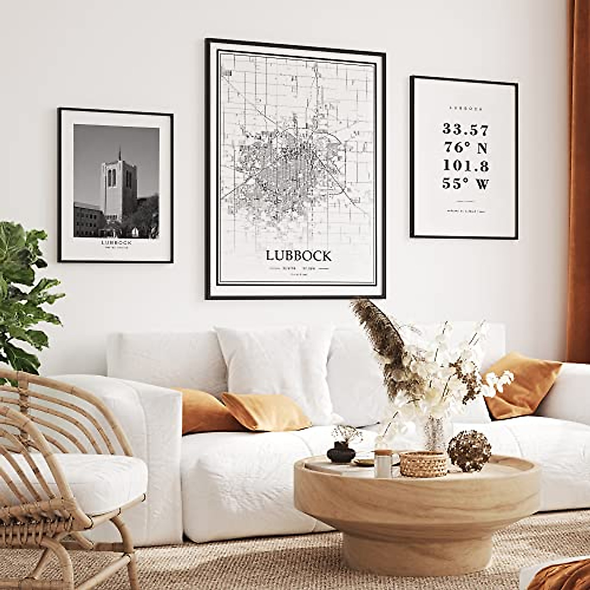 Dear Mapper Lubbock United States View Abstract Road Modern Map Art Minimalist Painting Black and White Canvas Line Art Print Poster Art Line Paintings Home Decor (Set of 3 Unframed) (24x36inch)