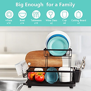 Naturous Large Dish Drying Rack Drainboard Set, Stainless Steel 2 Tier Dish Racks for Kitchen Counter, Detachable Dish Drainer with Utensils Holder, Cutting Board Holder,Cup Holders