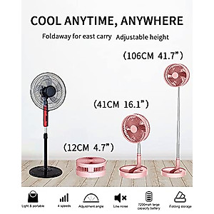 UN UNITEDTIME Desk and table fan, Air Circulator Fan Portable Travel Fans Battery Operated or USB Powered,Adjustable Height Foldaway with remote Control Timer, 4 Speed Settings (Pink)