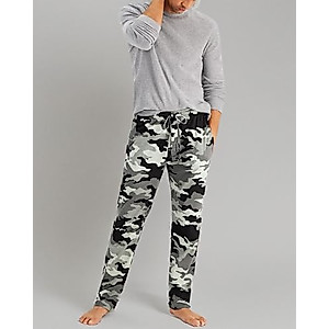 Hanes Men's ComfortSoft Cotton Printed Lounge Pants, 31" Inseam, Pockets, Drawstring/Elastic Waist, Black & Grey Camo, X-Large