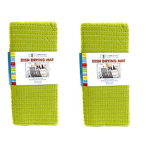 American Mills 2 Pack Embossed Ultra Absorbent Kitchen Microfiber Dish Drying Mat (Green)