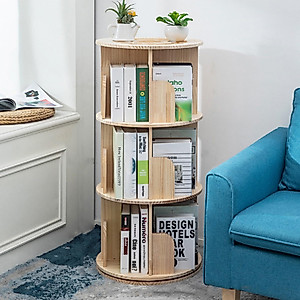 Heehee Rotating Bookshelf 360 Display Floor Standing Bookcase Storage Rack for Kids&Adults Multi-Functional Bookshelf Organizer (3-Tier)