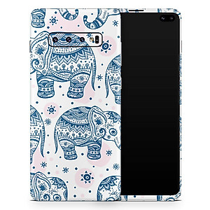 DesignSkinz Ethnic Navy Seamless Aztec Elephant Protective Vinyl Decal Wrap Skin Cover Compatible with The Samsung Galaxy S20 (Screen Trim & Back Glass Skin)